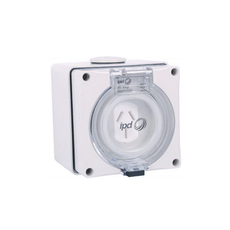 IPD Socket Outlet Surface Mounting Weatherproof 1Ph 20A 250V 3 Pin Flat ...