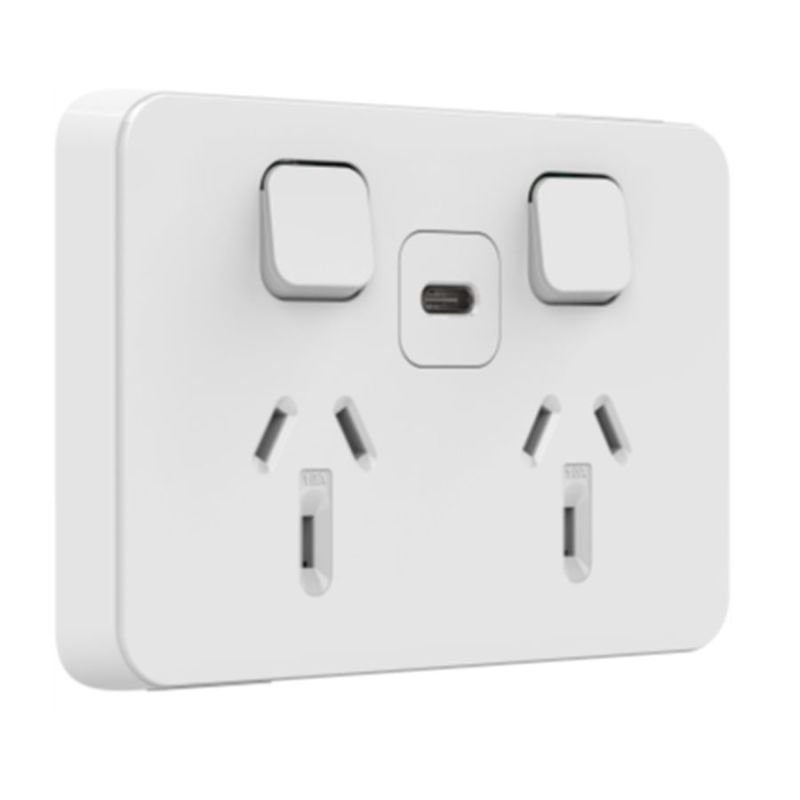 Clipsal Iconic Double Power Point w/USB Type C Fast Charger 25W 10A 220 ...