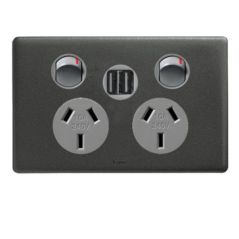 Legrand Double Power Point Flush Mount Standard 10A 230/240V Horizontal ...