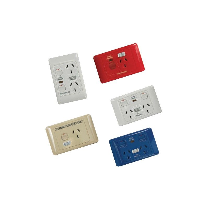 MediTek GPO Switched Outlet Wall/Panel Mount Standard 2 Gang 10A 250V 1 ...