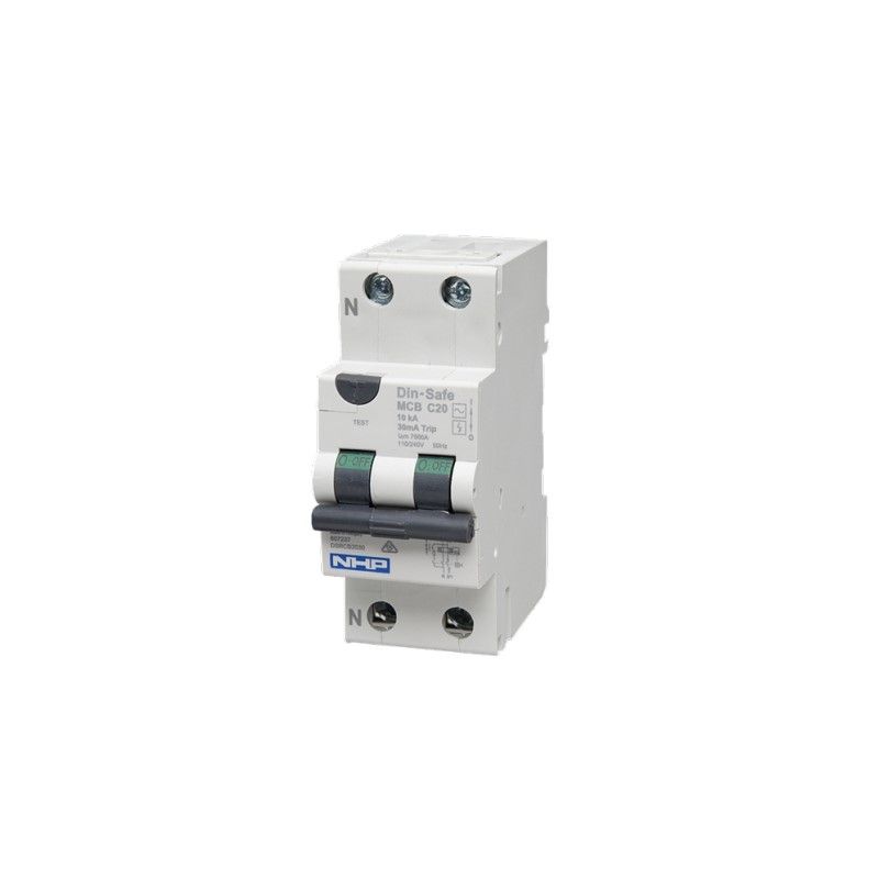 Combo RCD/MCB RCBO 1P+ N 10A10kA 2Module 36mm DIN 35 Rail - MM ...