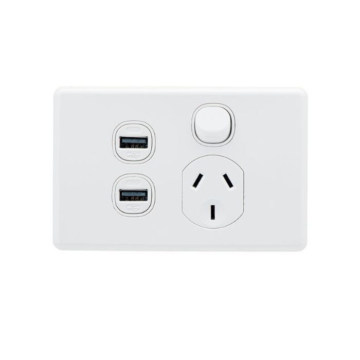 Clipsal Single Power Point Flush Mount Standard 10A 250V 2x1.2A USB ...